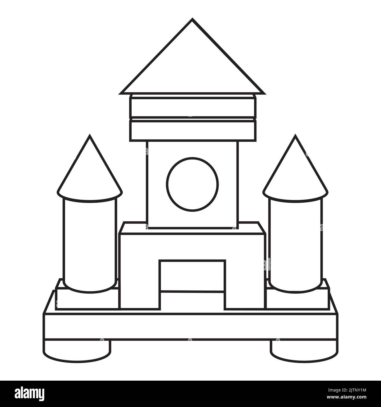 Construction of a tower or fortress made of wooden cubes, contour ...