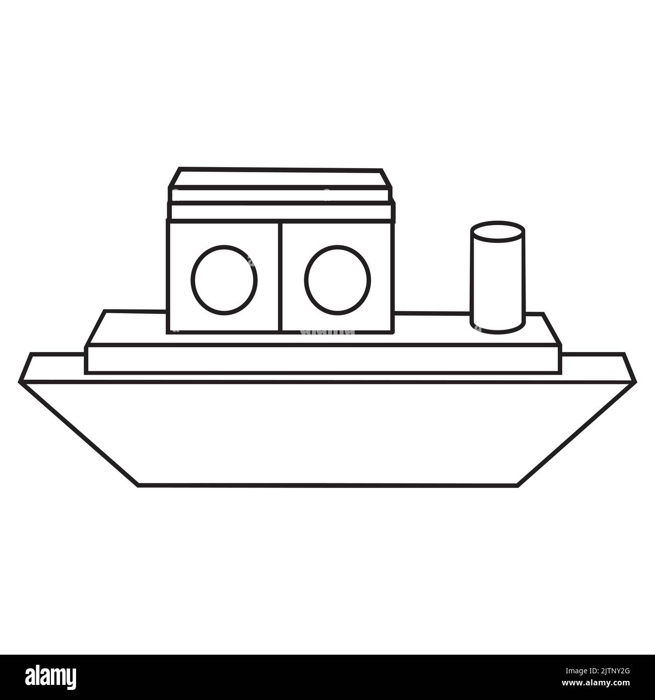 Boat construction made of colored wooden cubes, black contour coloring ...