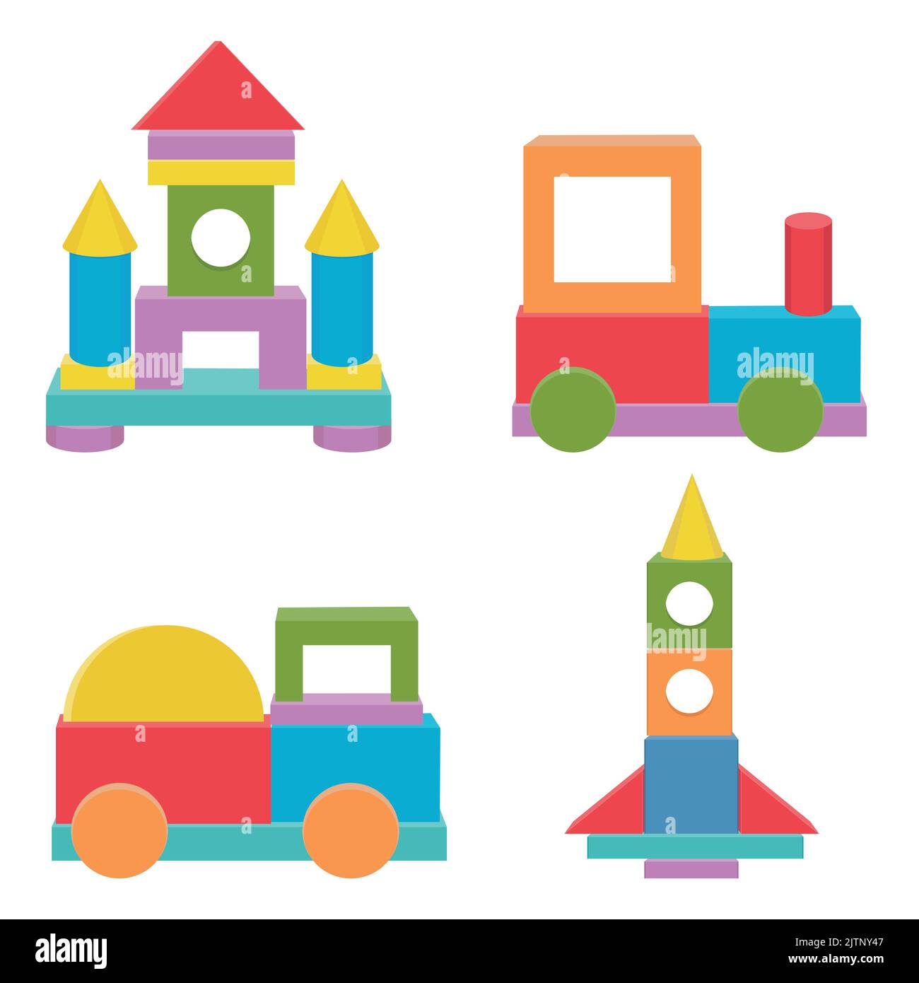 Construction of Transport from colored wooden cubes, vector isolated ...