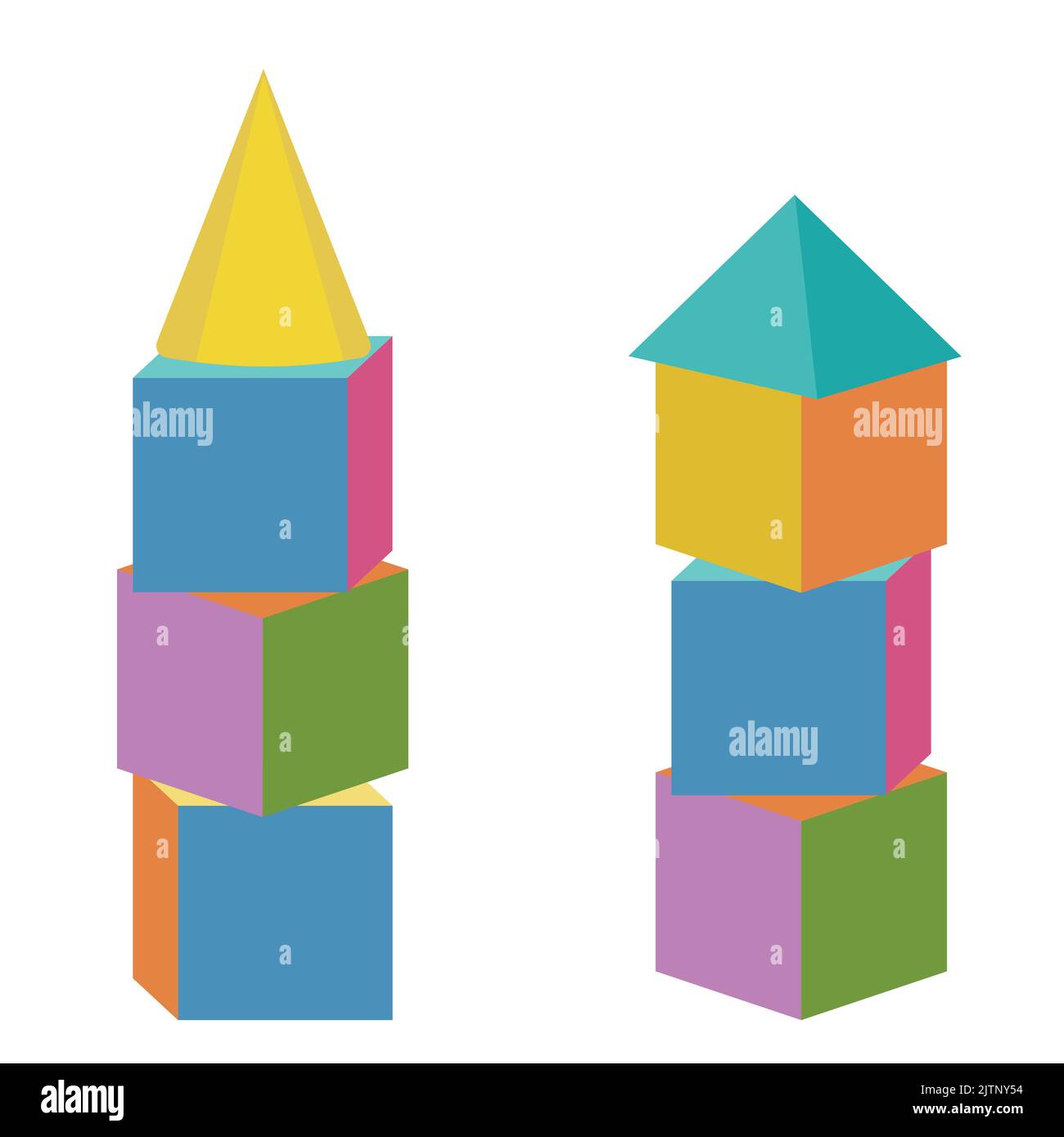 Wooden cubes for tower construction, color vector isolated illustration ...
