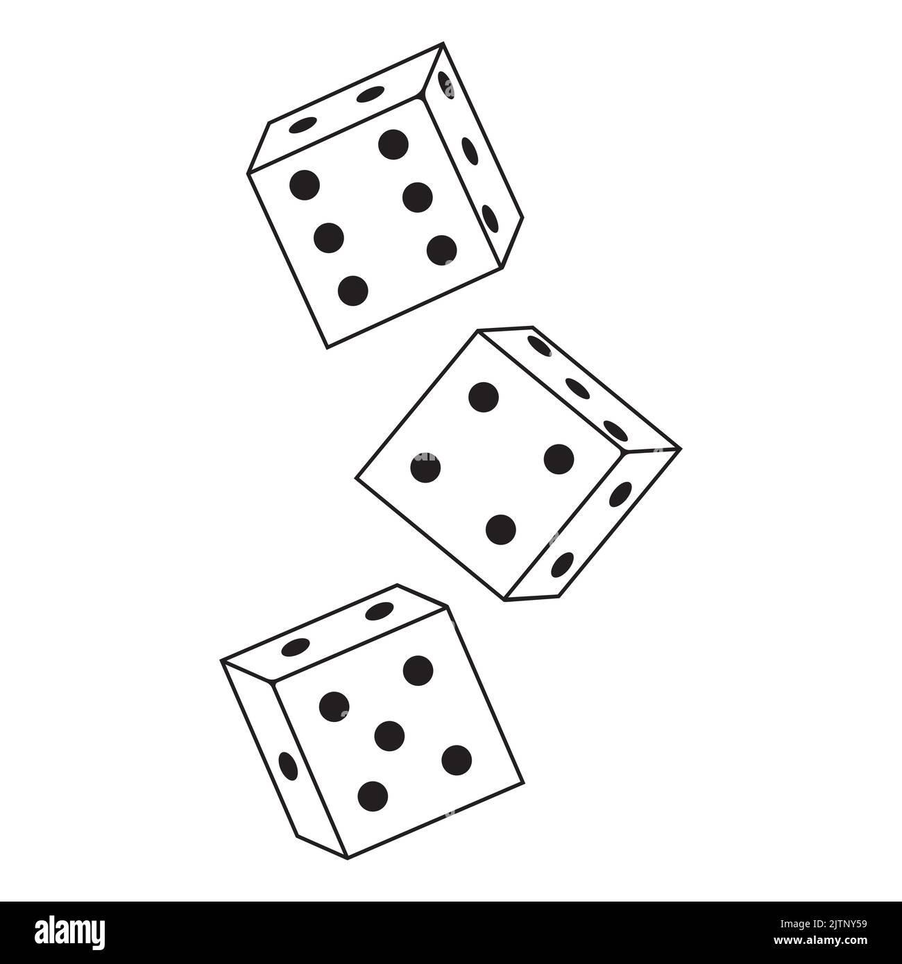 Dice, cubes, vector illustration outline icon isolated on white ...