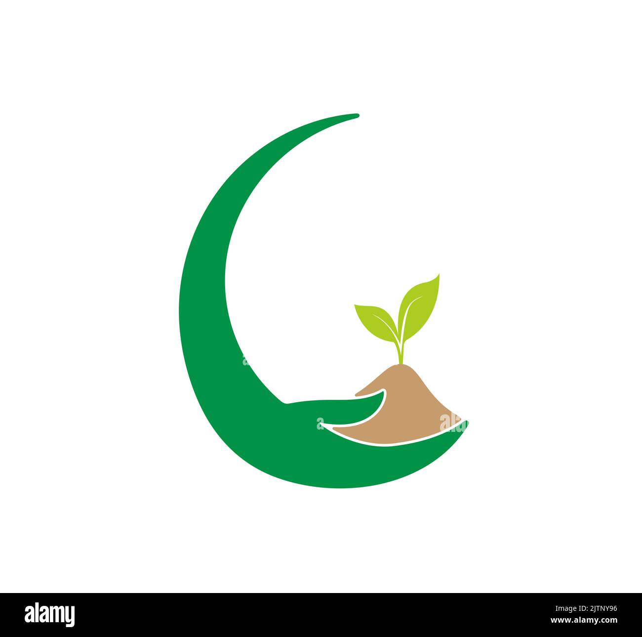 hand holds a green sprout in the soil. A symbol of new life, flowering ...