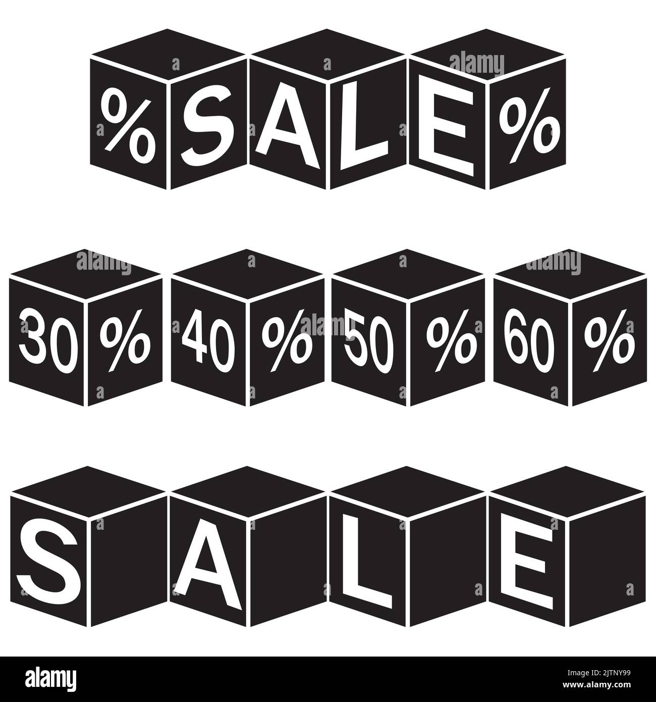 A set of vector discount cubes on a white background, black icon ...