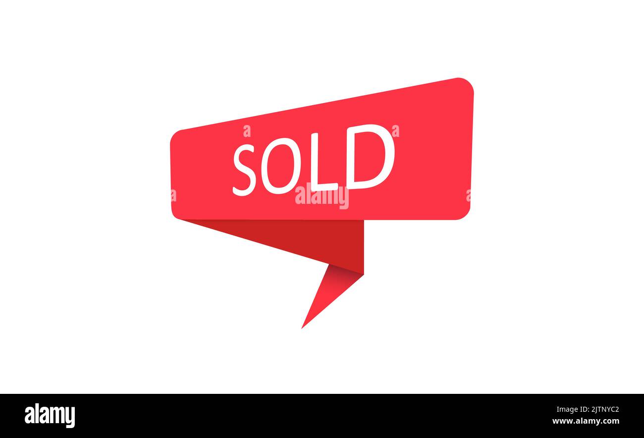 SOLD. A red banner, pointer, sticker, label or speech bubble for apps ...