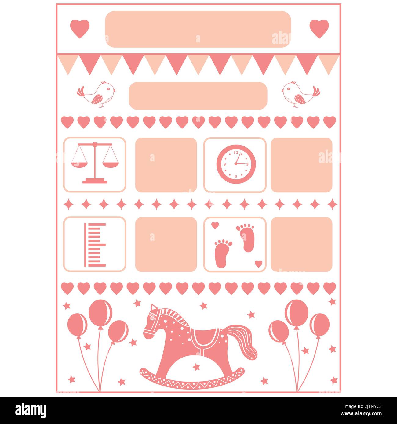 Cartoon template of a child's birth certificate with a wooden horse ...