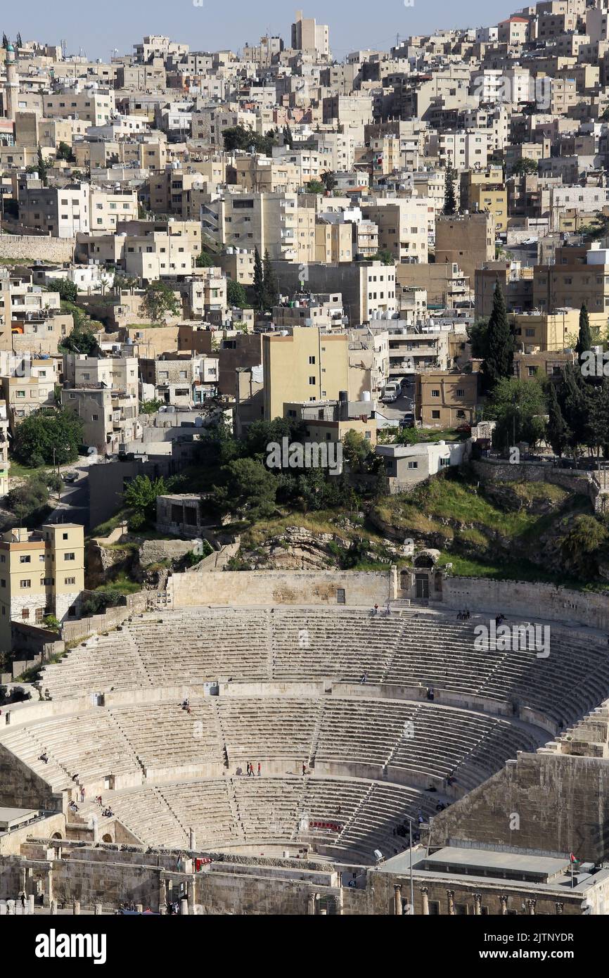 Amphitheater with metropolis Amman in the background, Jordan Stock ...