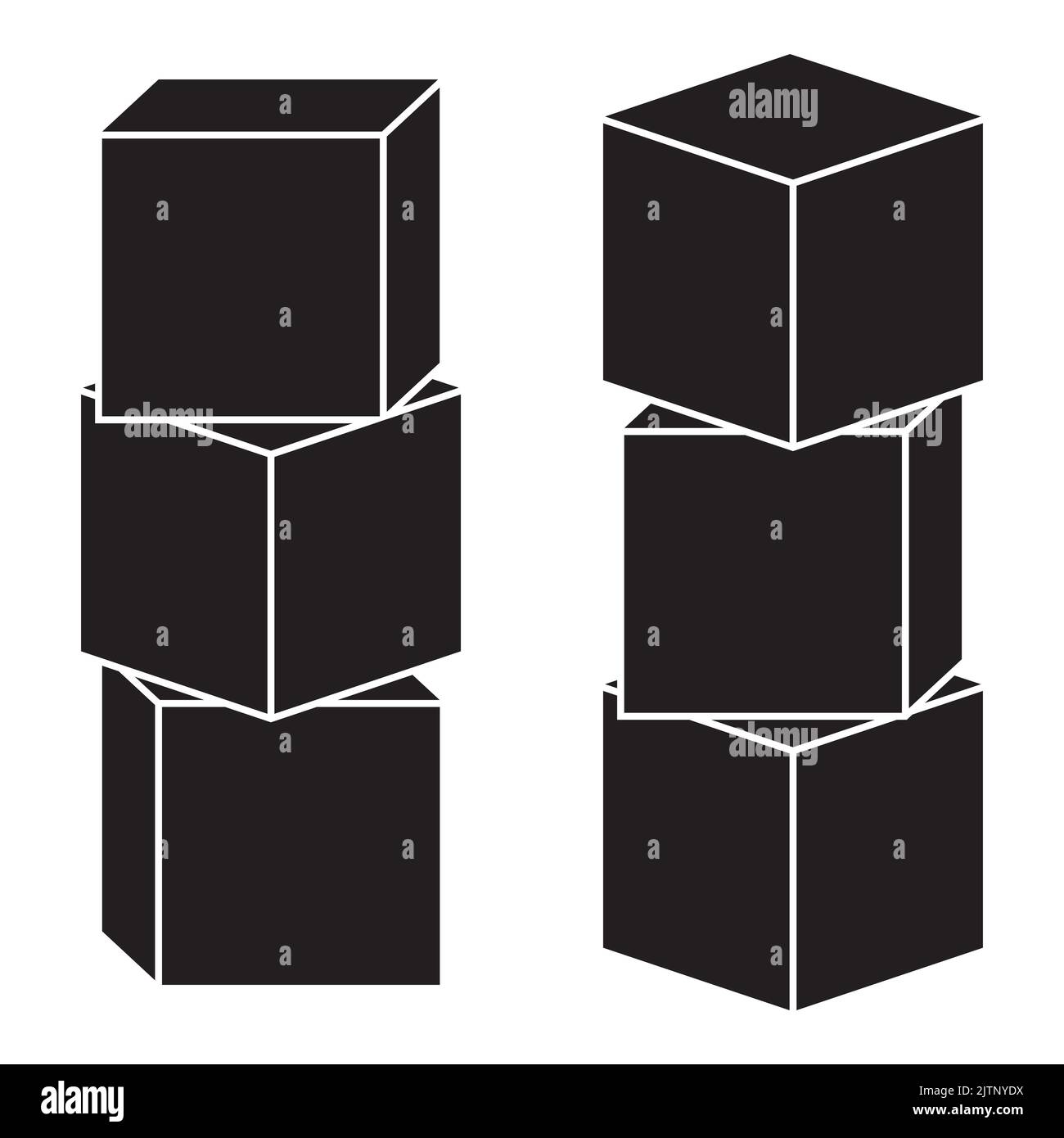 Wooden cubes for tower construction, black stencil icon, vector ...