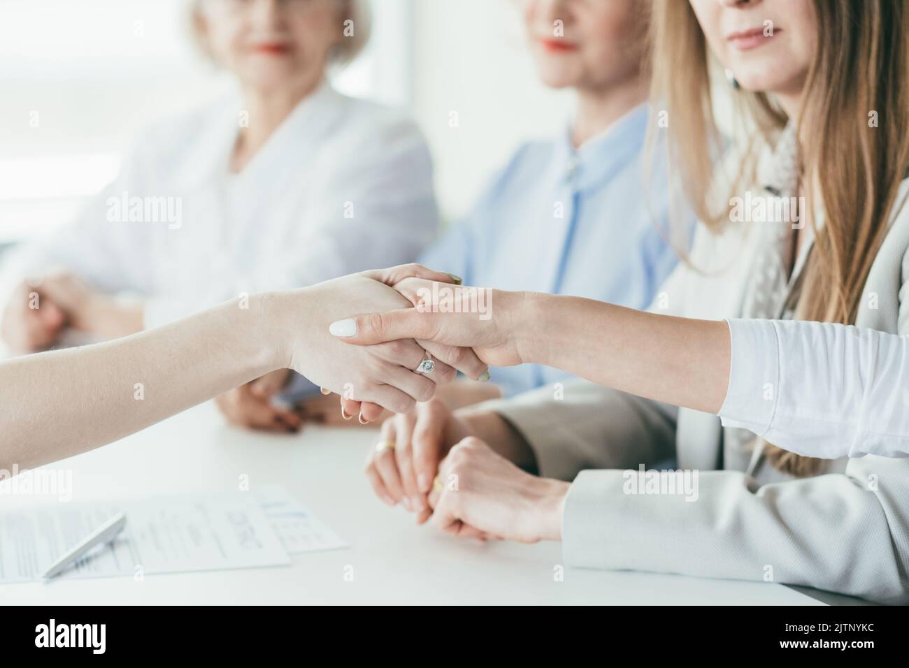 hiring handshake candidate qualification top job Stock Photo - Alamy