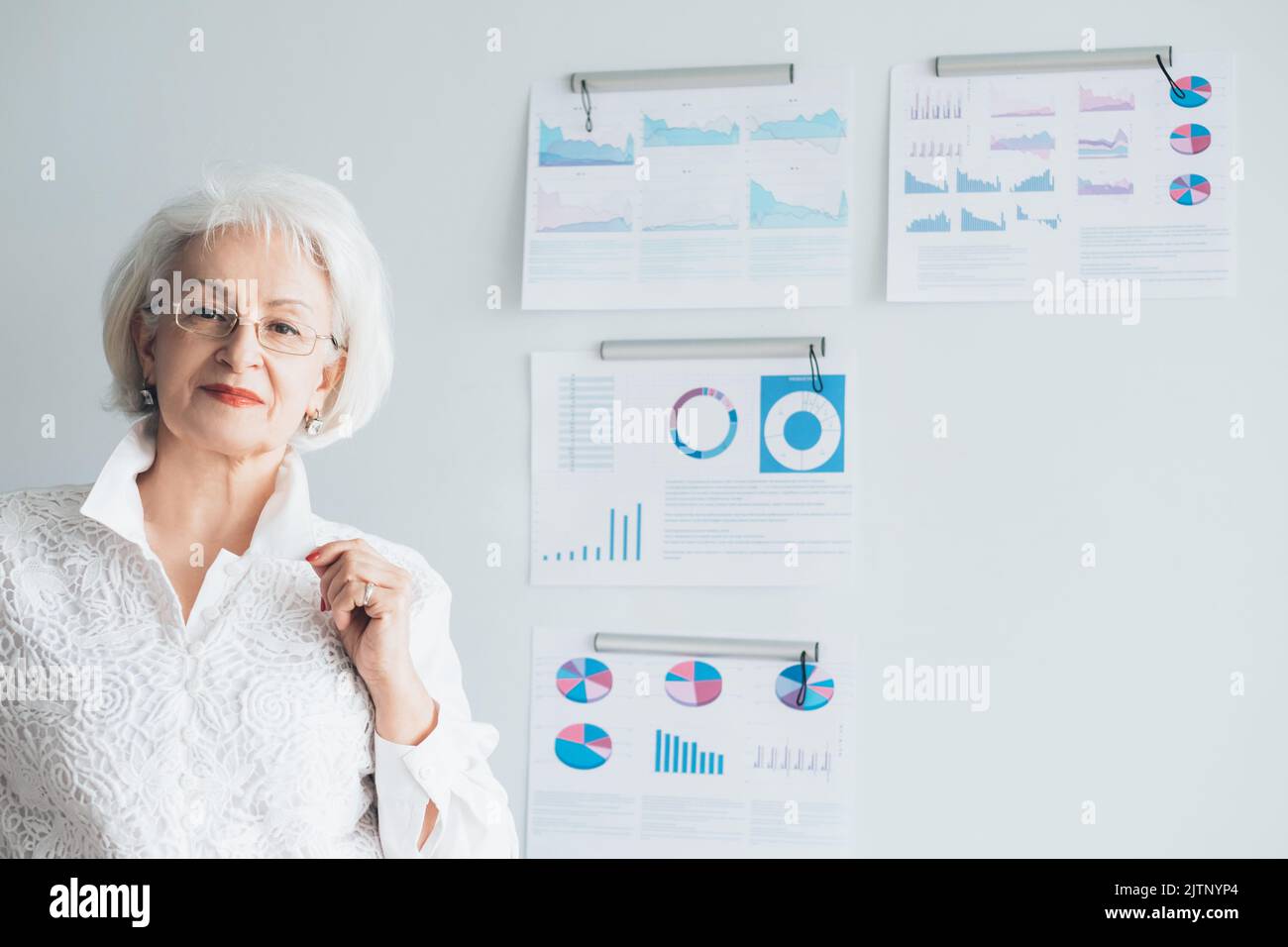 business lady presentation analysis infographics Stock Photo - Alamy
