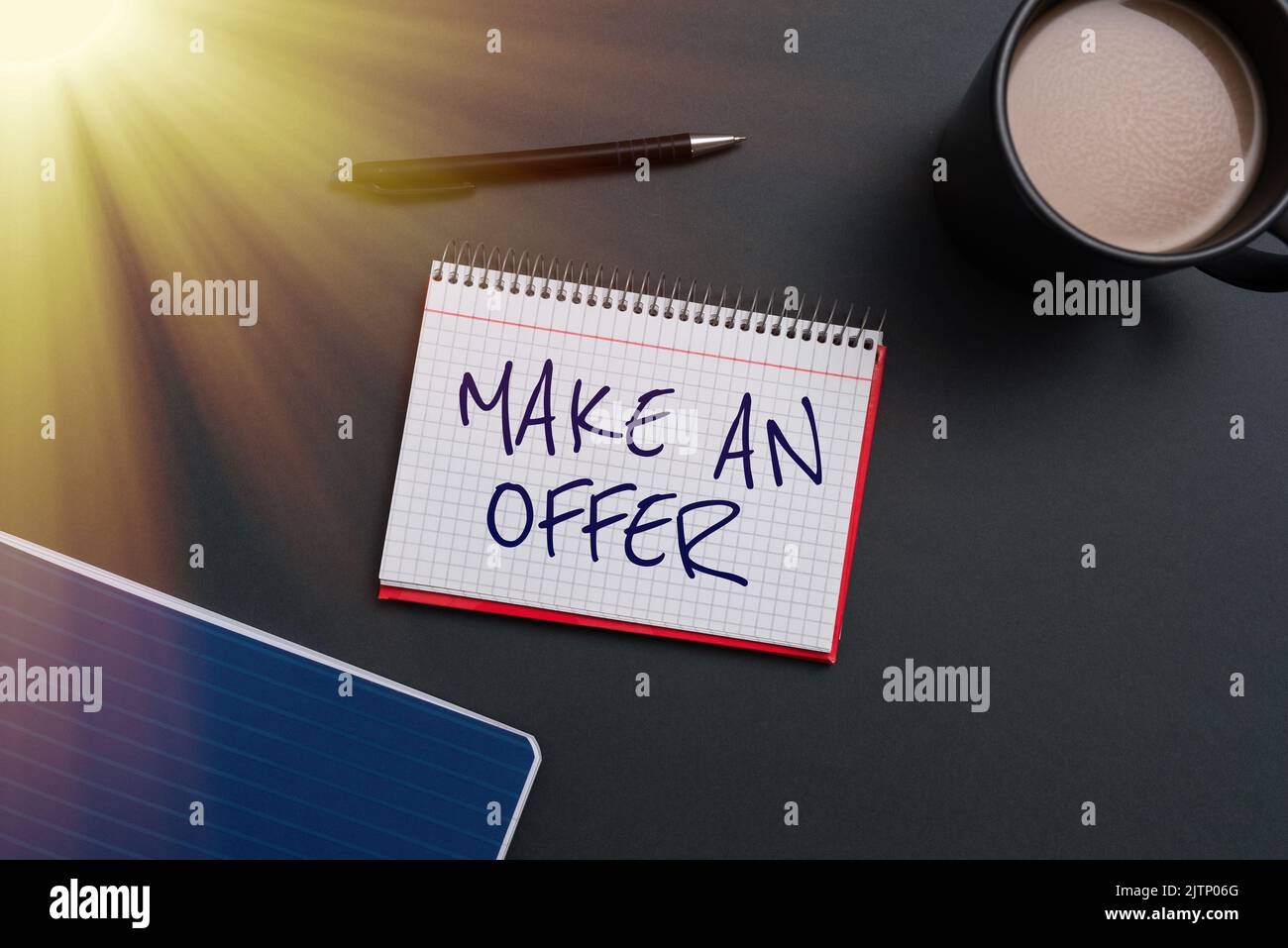 Text caption presenting Make An Offer, Word Written on Proposal Bring ...