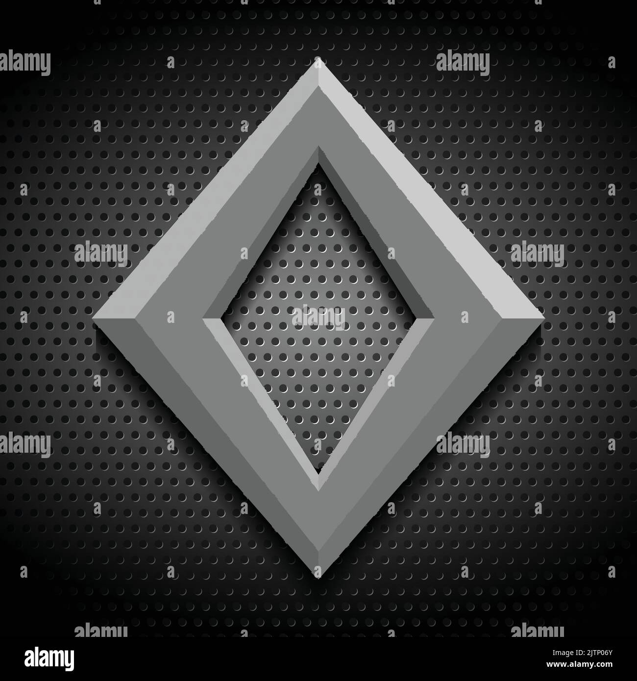 Grey rhombus shape on metallic perforated background. Vector ...