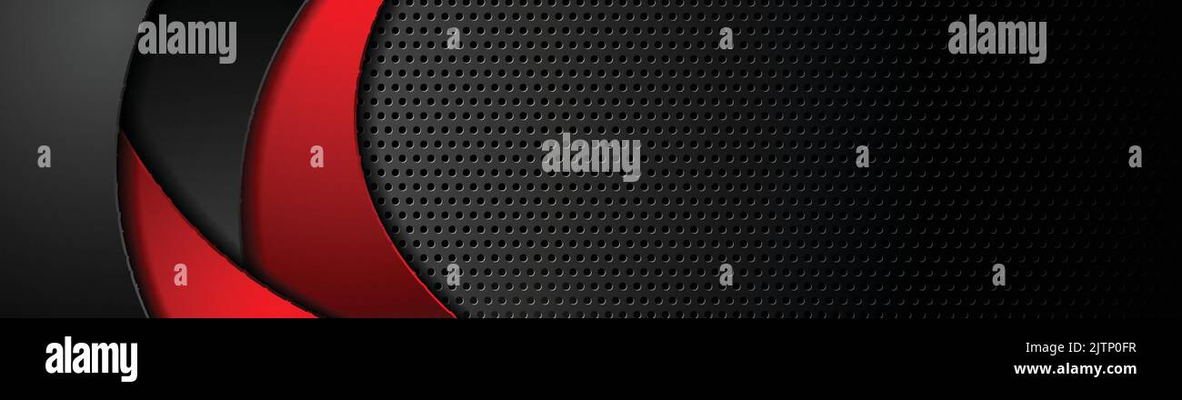 Black tech perforated banner design with red corporate waves. Vector ...