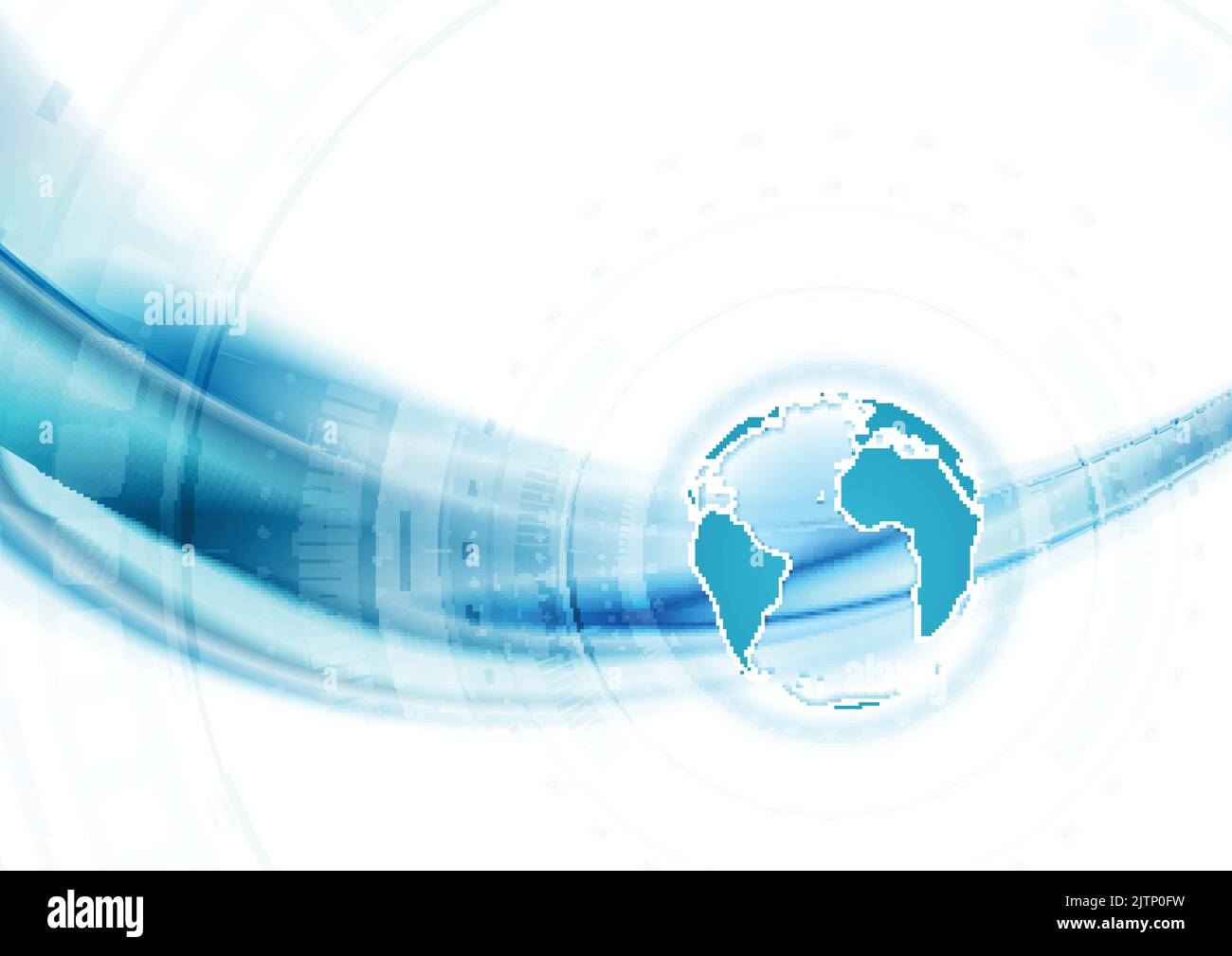 Bright blue abstract technology background with smooth waves and globe. Vector design Stock ...