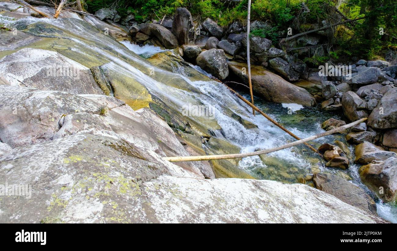 Slovak mountain river in the High Tatras. Tourist trails in the summer ...