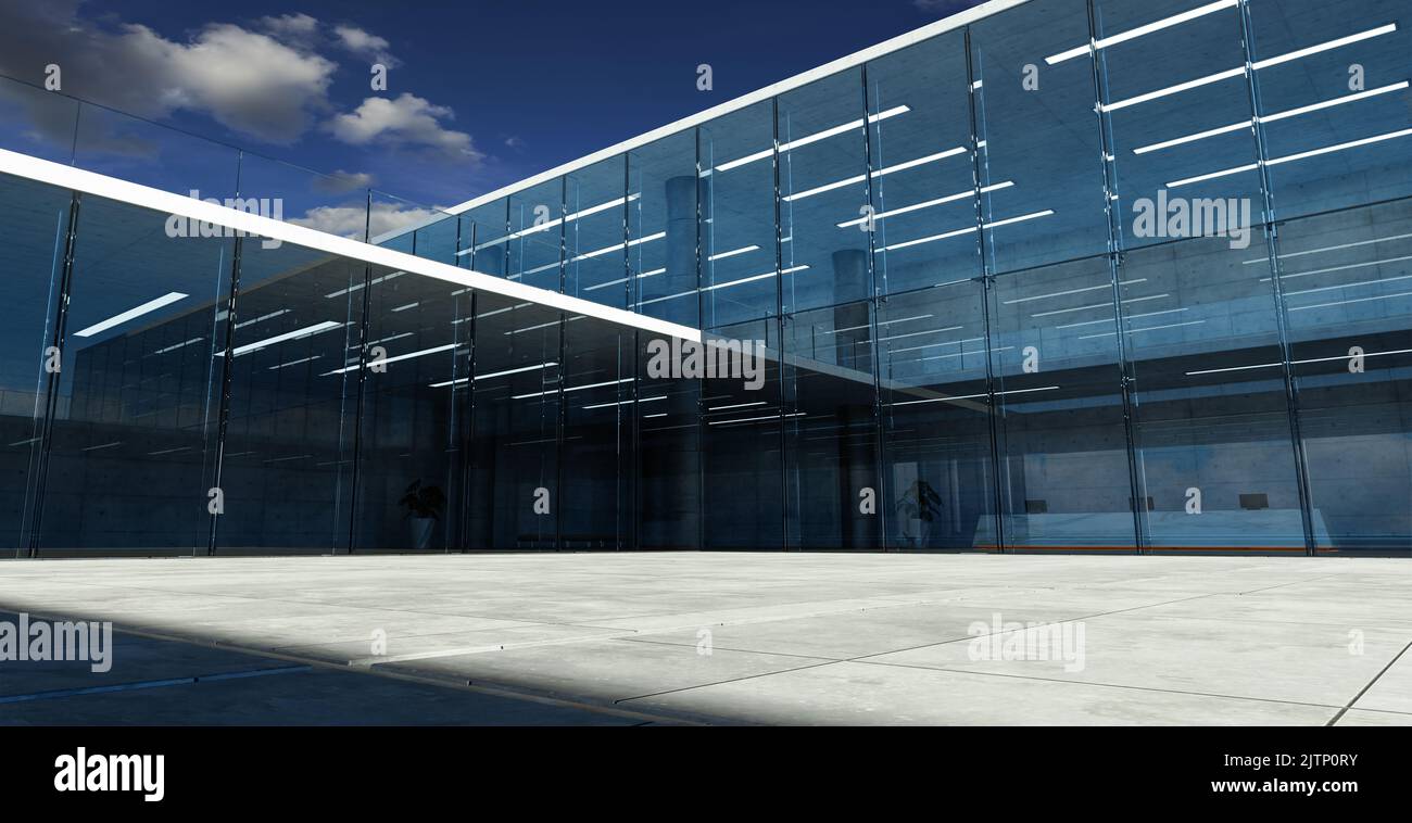 Modern glass wall commercial buildings exterior. Realistic 3d rendering ...