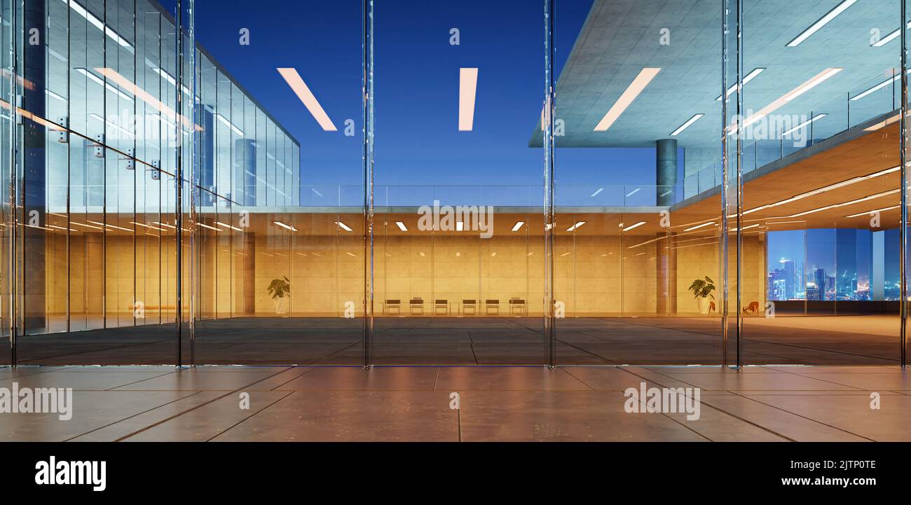 Modern glass wall commercial buildings. Realistic 3d rendering Stock ...