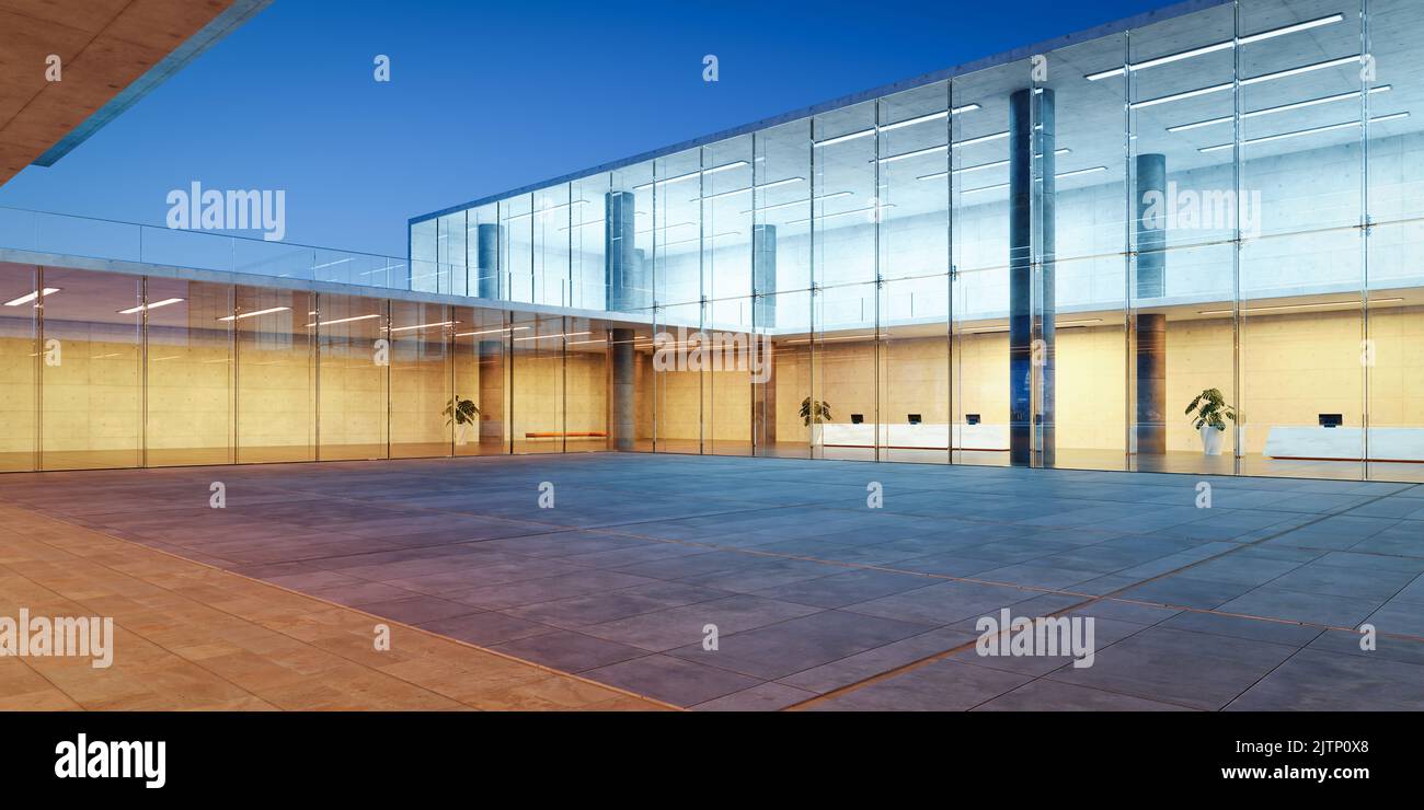 Modern glass wall commercial buildings exterior. Realistic 3d rendering ...