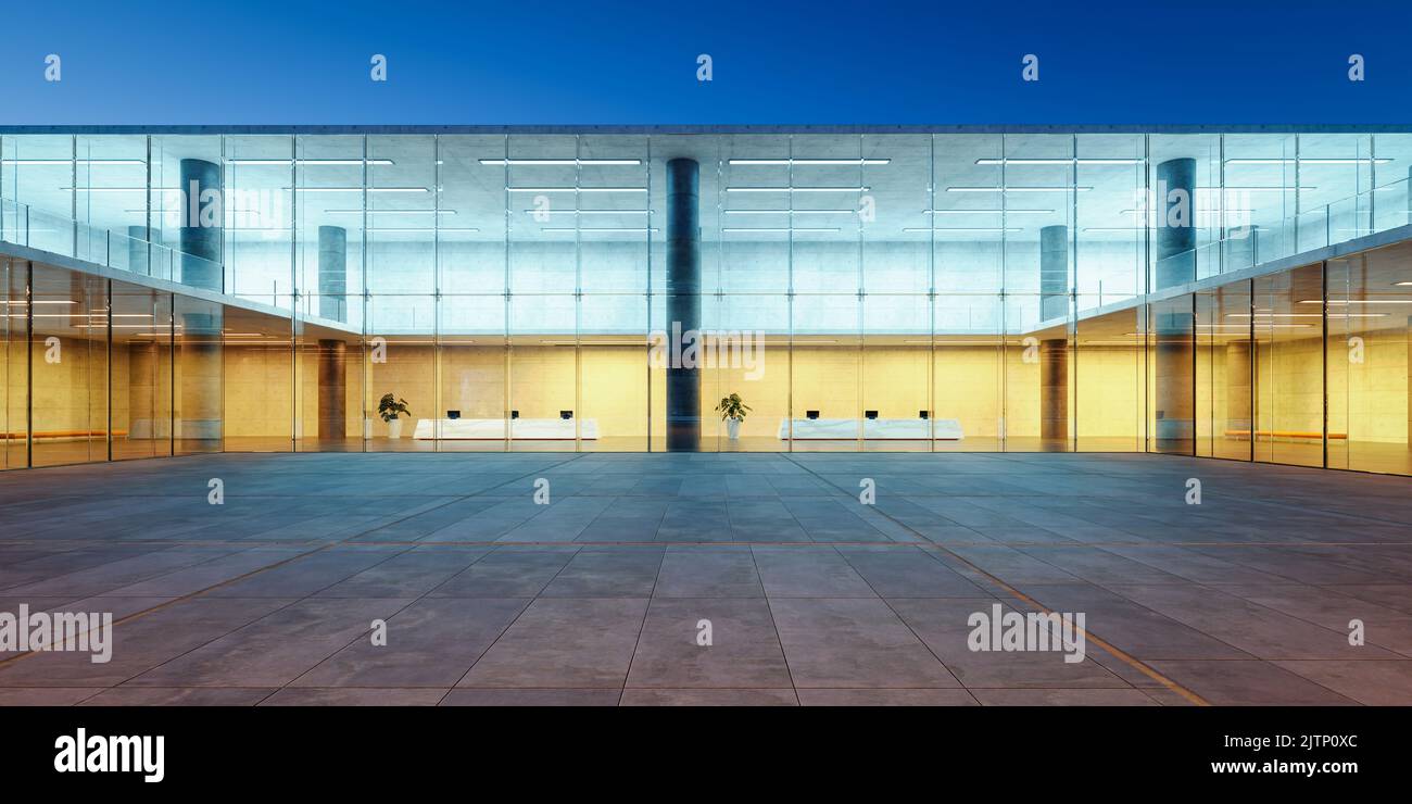 Modern glass wall commercial buildings exterior. Realistic 3d rendering ...