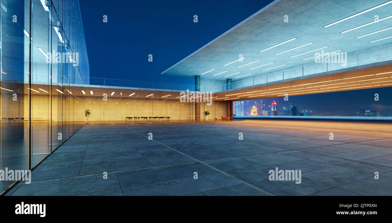 Modern glass wall commercial buildings exterior with citiscape view ...