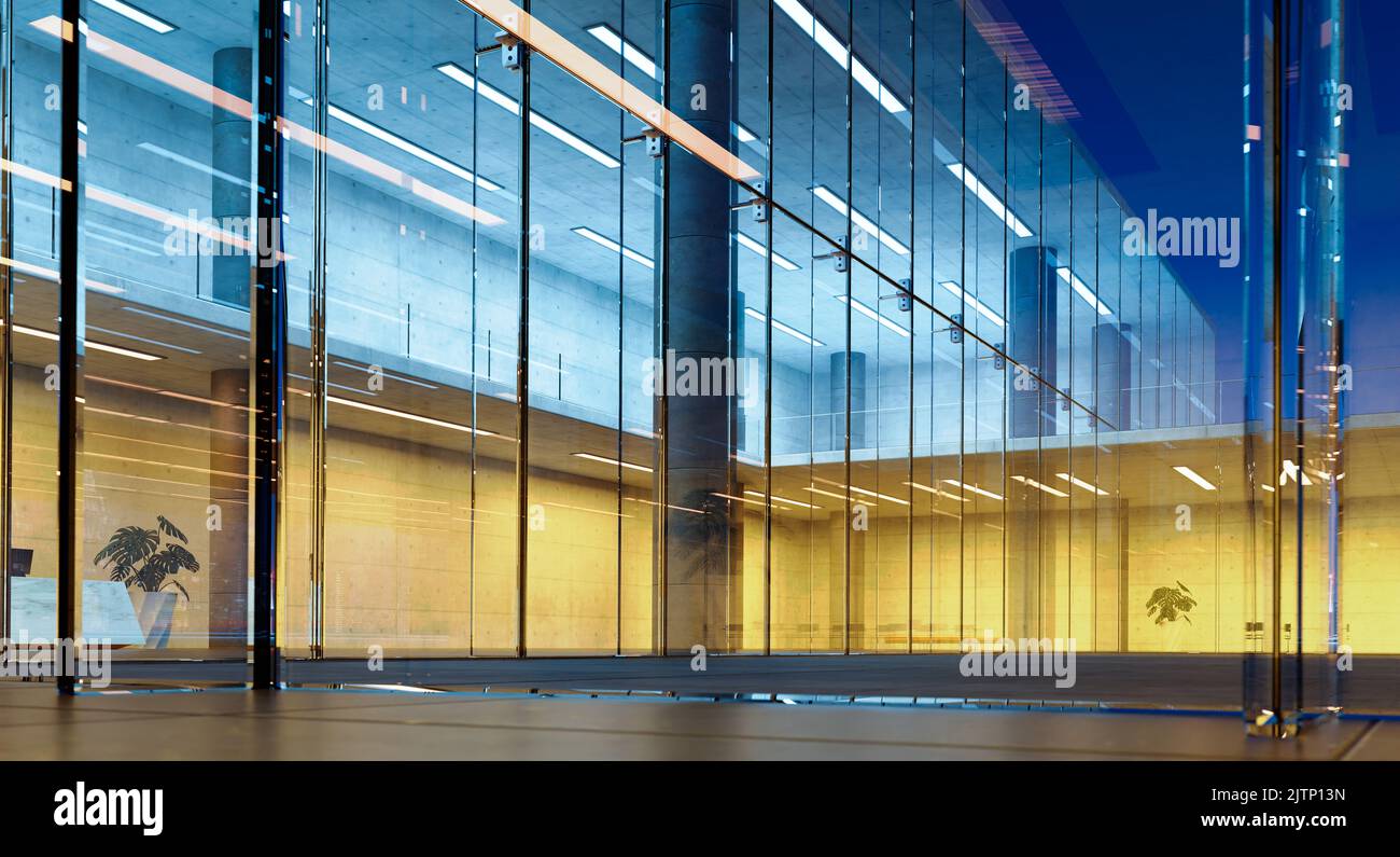 Modern glass wall commercial buildings. Realistic 3d rendering Stock ...