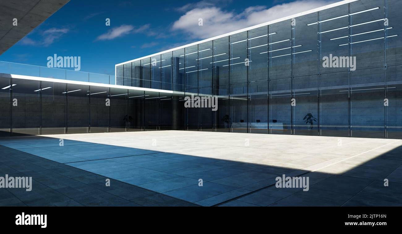 Modern glass wall commercial buildings exterior. Realistic 3d rendering ...