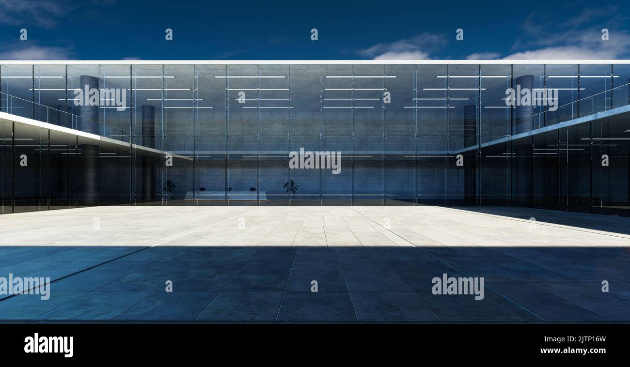 Modern glass wall commercial buildings exterior. Realistic 3d rendering ...
