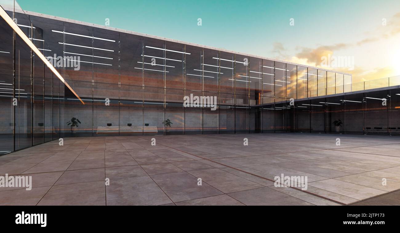 Modern glass wall commercial buildings exterior. Realistic 3d rendering ...