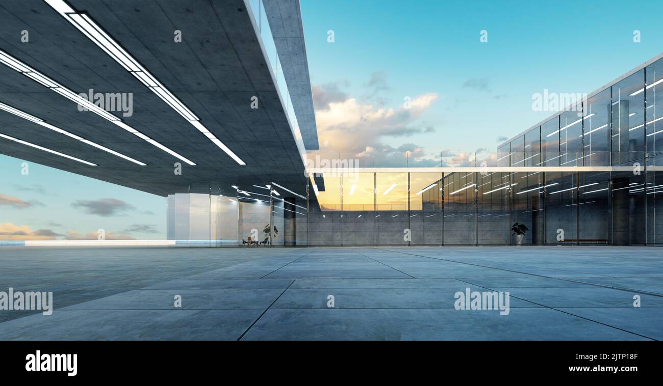 Modern glass wall commercial buildings exterior. Realistic 3d rendering ...