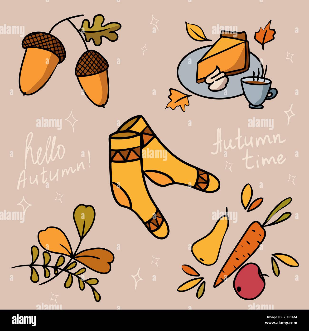 autumn acorns sticker set warm socks autumn leaves vegetables and ...