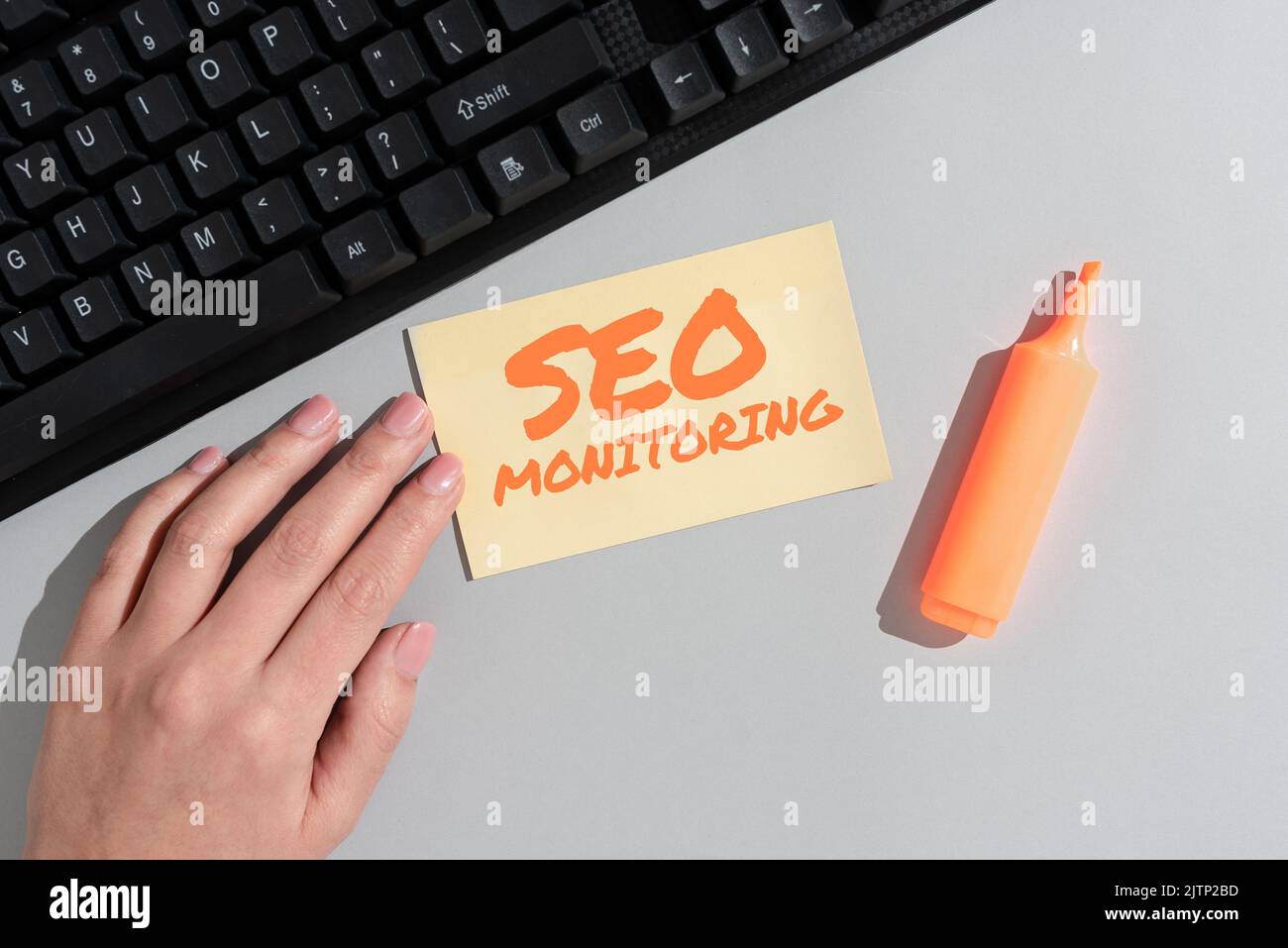 Sign displaying Seo MonitoringTracking the progress of strategy made in ...