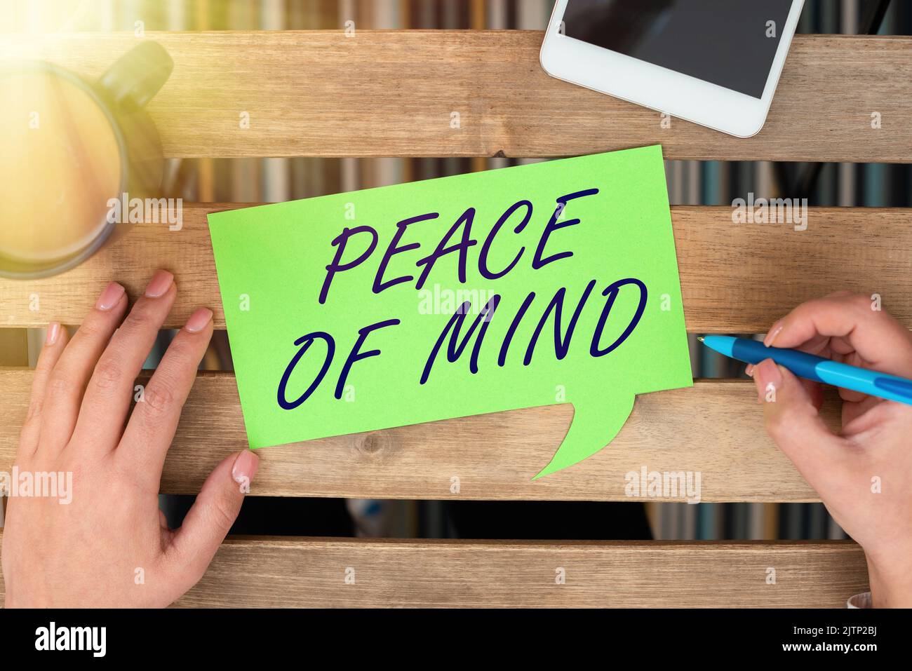 Text sign showing Peace Of Mind, Word for To be peaceful happy with ...
