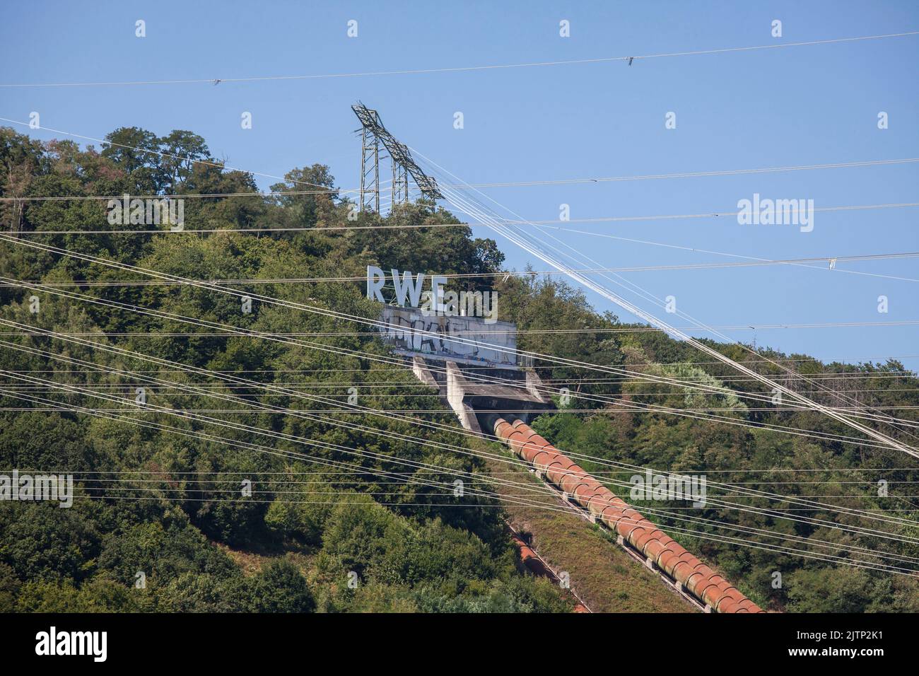 lake Hengstey, reservoir, view to the RWE logo above the Koepchenwerk ...