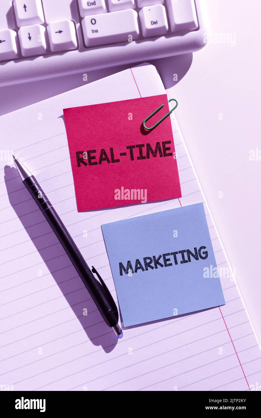 Inspiration showing sign Real Time Marketing, Word Written on Creating ...