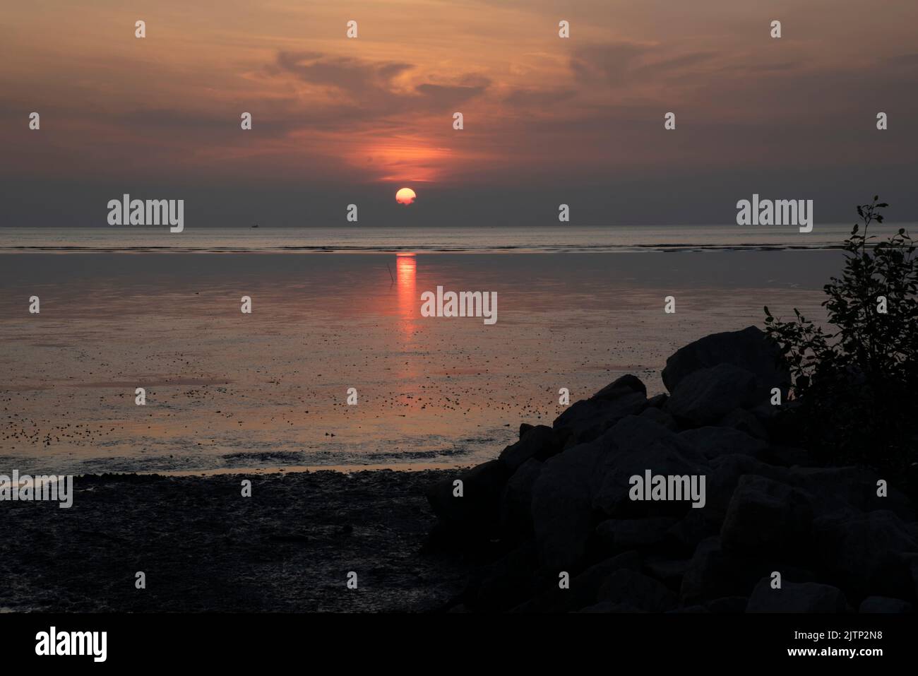 sunset during low-tide at the beach Stock Photo - Alamy