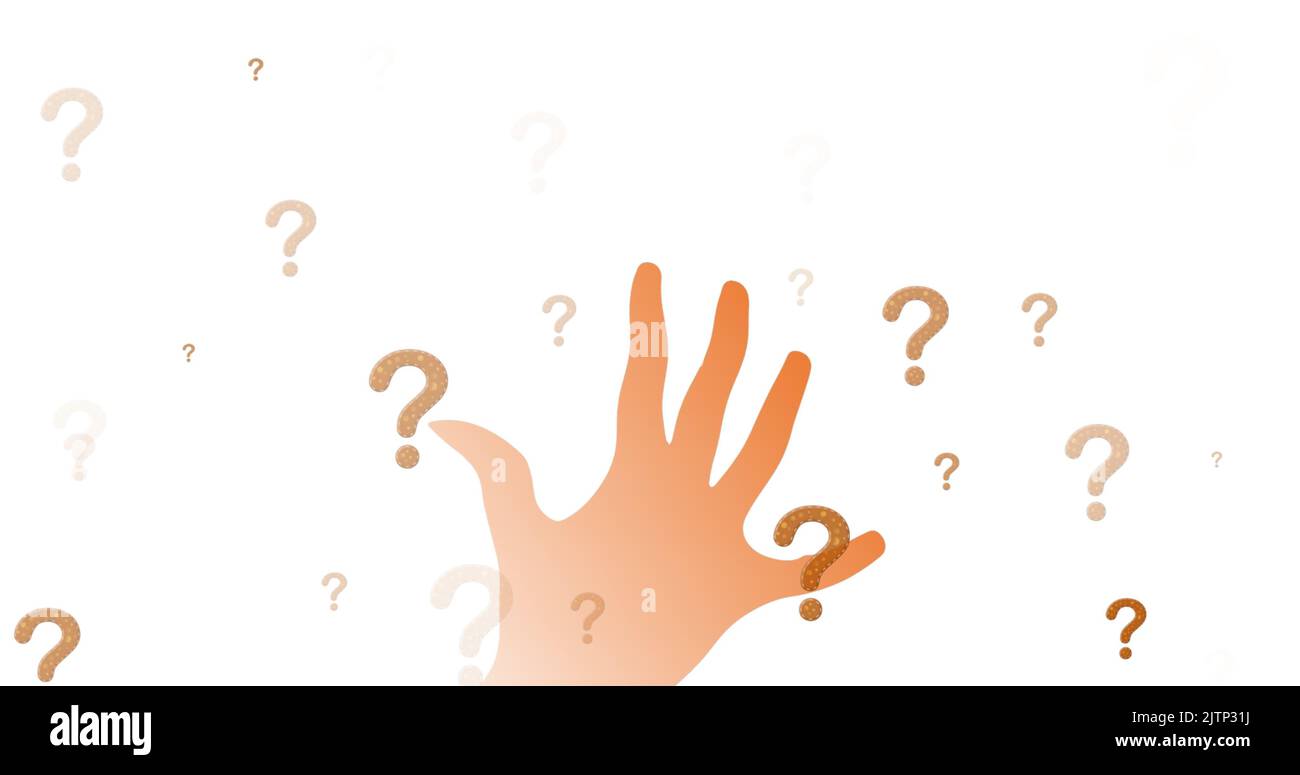 Image of question marks over hand on white background Stock Photo - Alamy