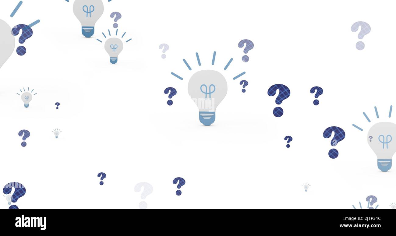 Image of lightbulb icons over question marks on white background Stock ...