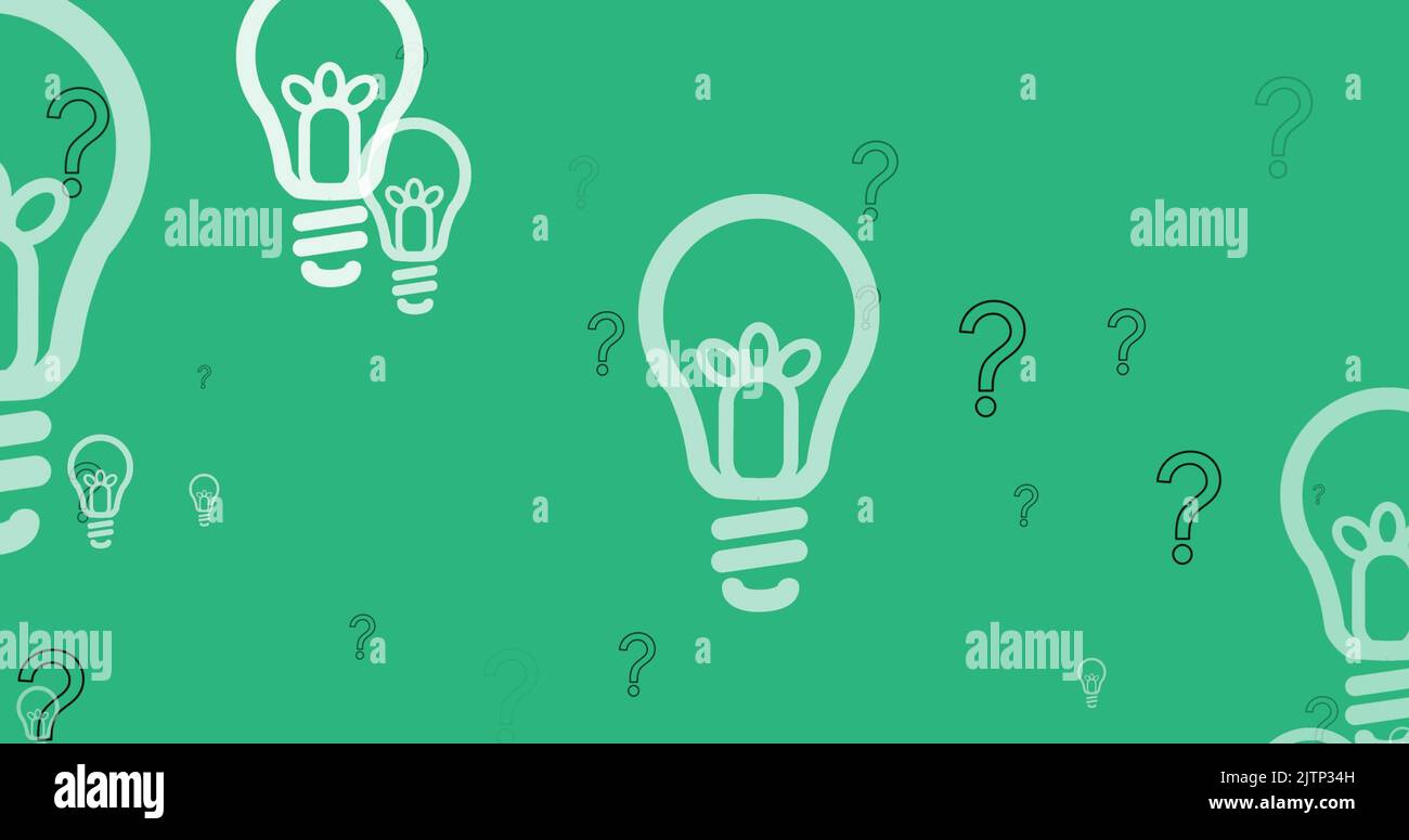 Image of lightbulb icons over question marks on green background Stock ...