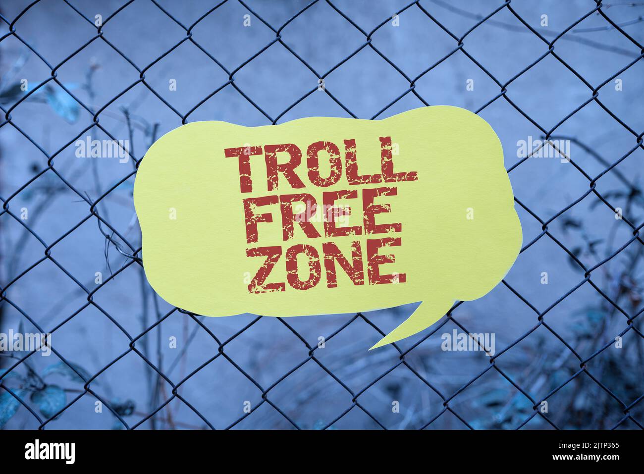 Text sign showing Troll Free Zone, Word Written on Social network where ...