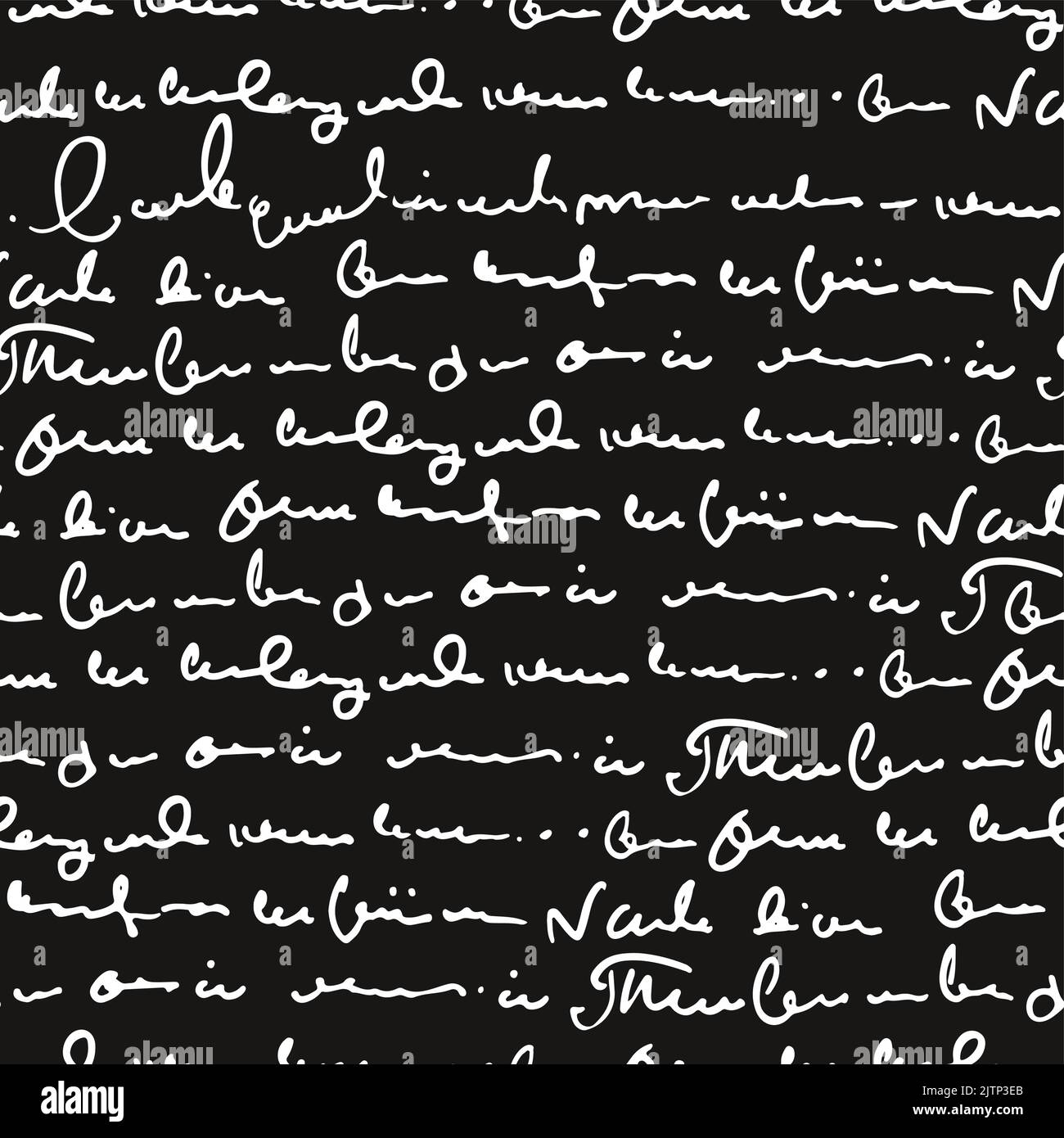 Handwritten abstract text seamless pattern, vector monochrome script ...