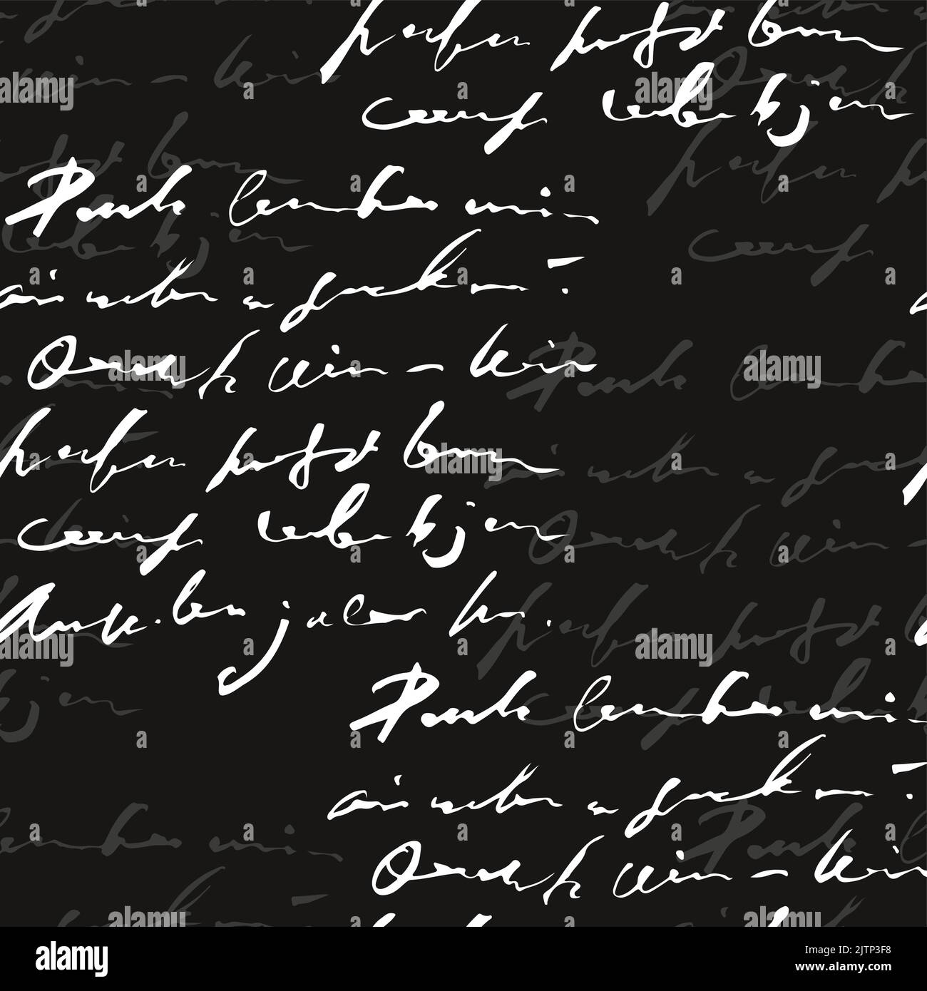 Handwritten abstract text seamless pattern, vector monochrome script ...