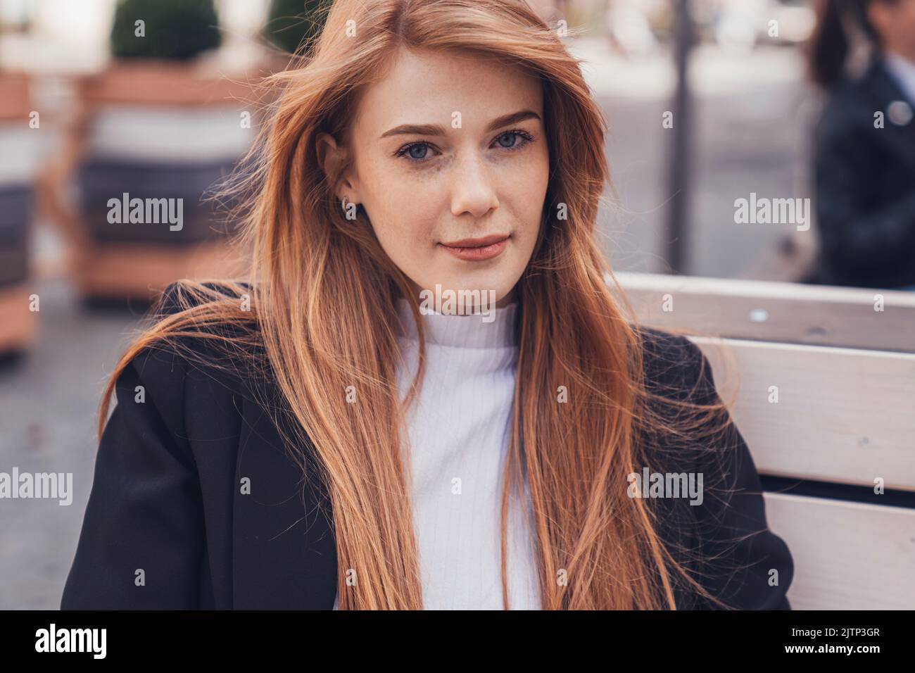 Close-up portrait of an elegant young caucasian woman looking ...