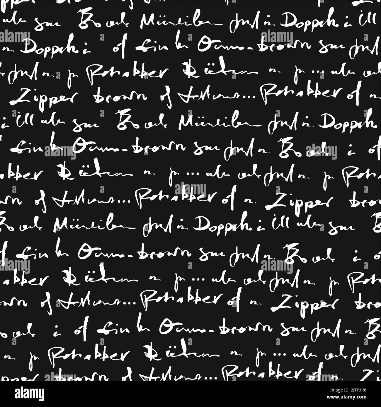 Handwritten abstract text seamless pattern, vector monochrome script background, hand drawn ...