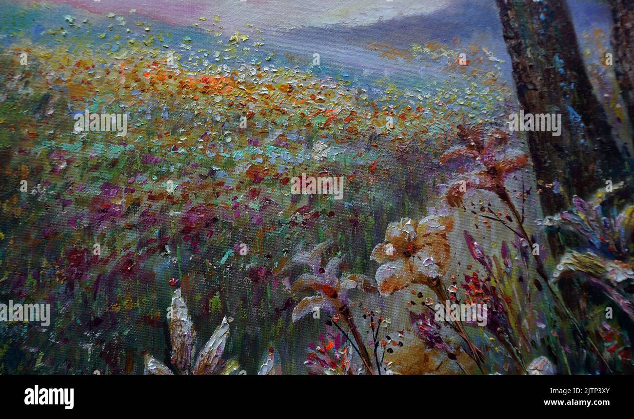 Art painting oil color flower field Stock Photo - Alamy