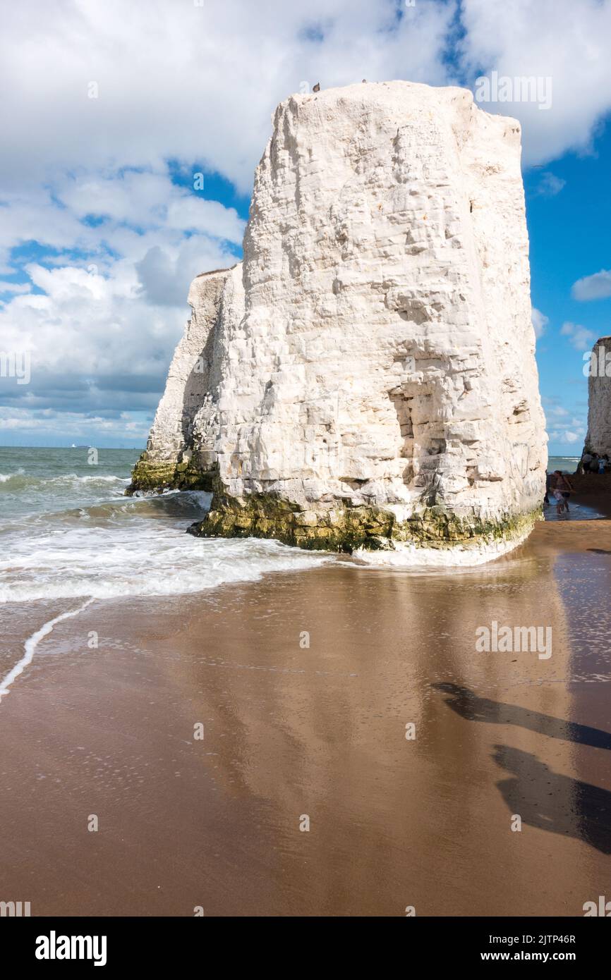 Freestanding white chalk cliff stack on Botany Bay, Kent, England, UK ...