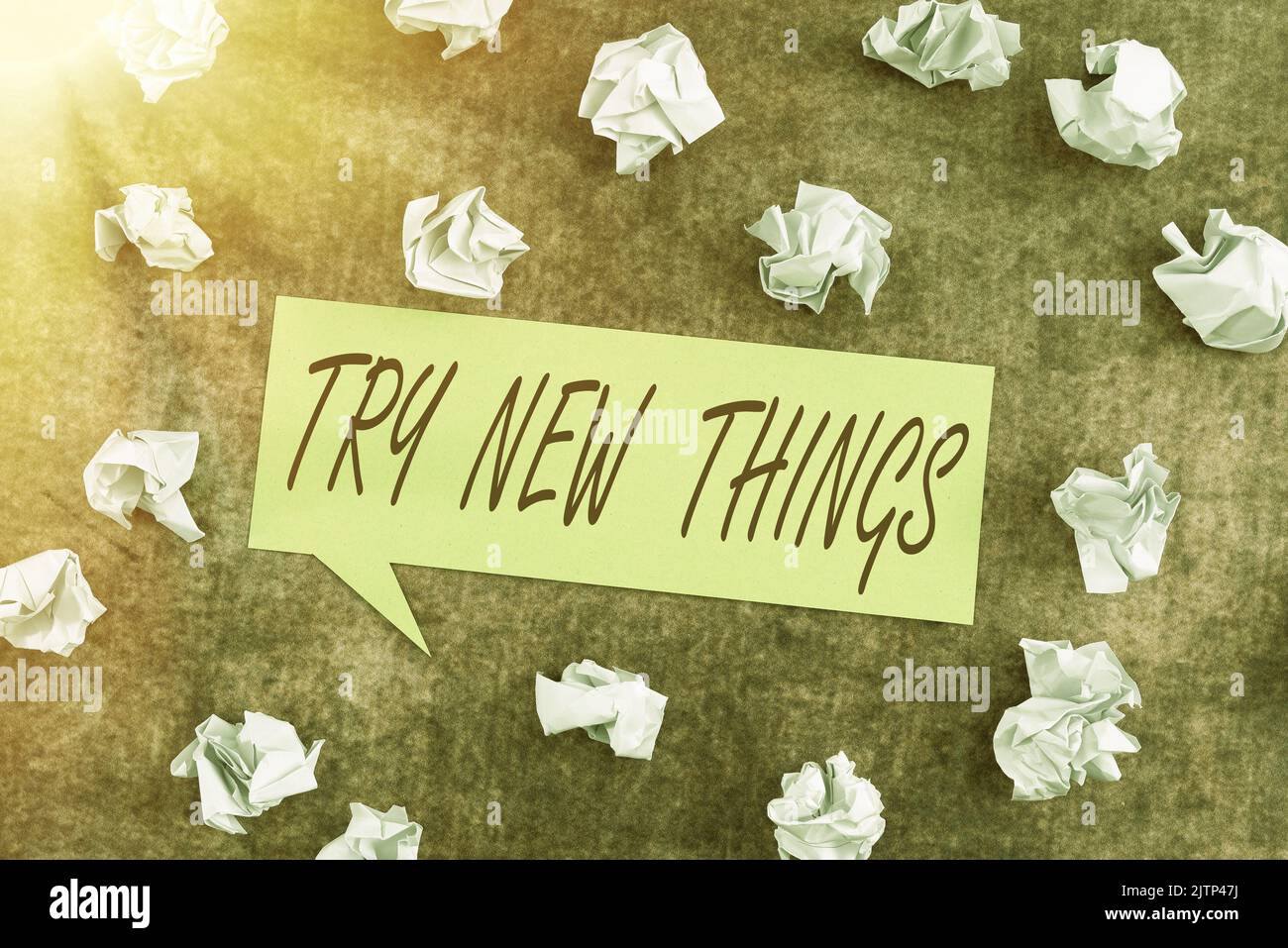 Writing displaying text Try New Things, Business overview Do different ...