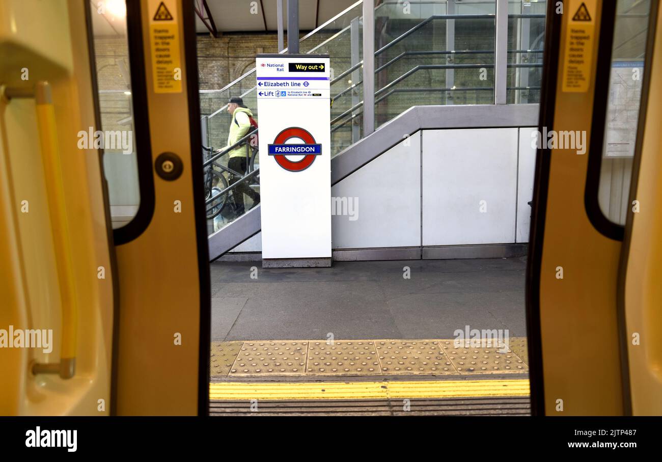 London, England, UK. Farringdon underground station (actually ...
