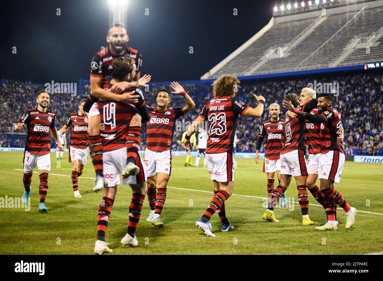 Flamengo players celebrate after scoring a goal during the Copa ...