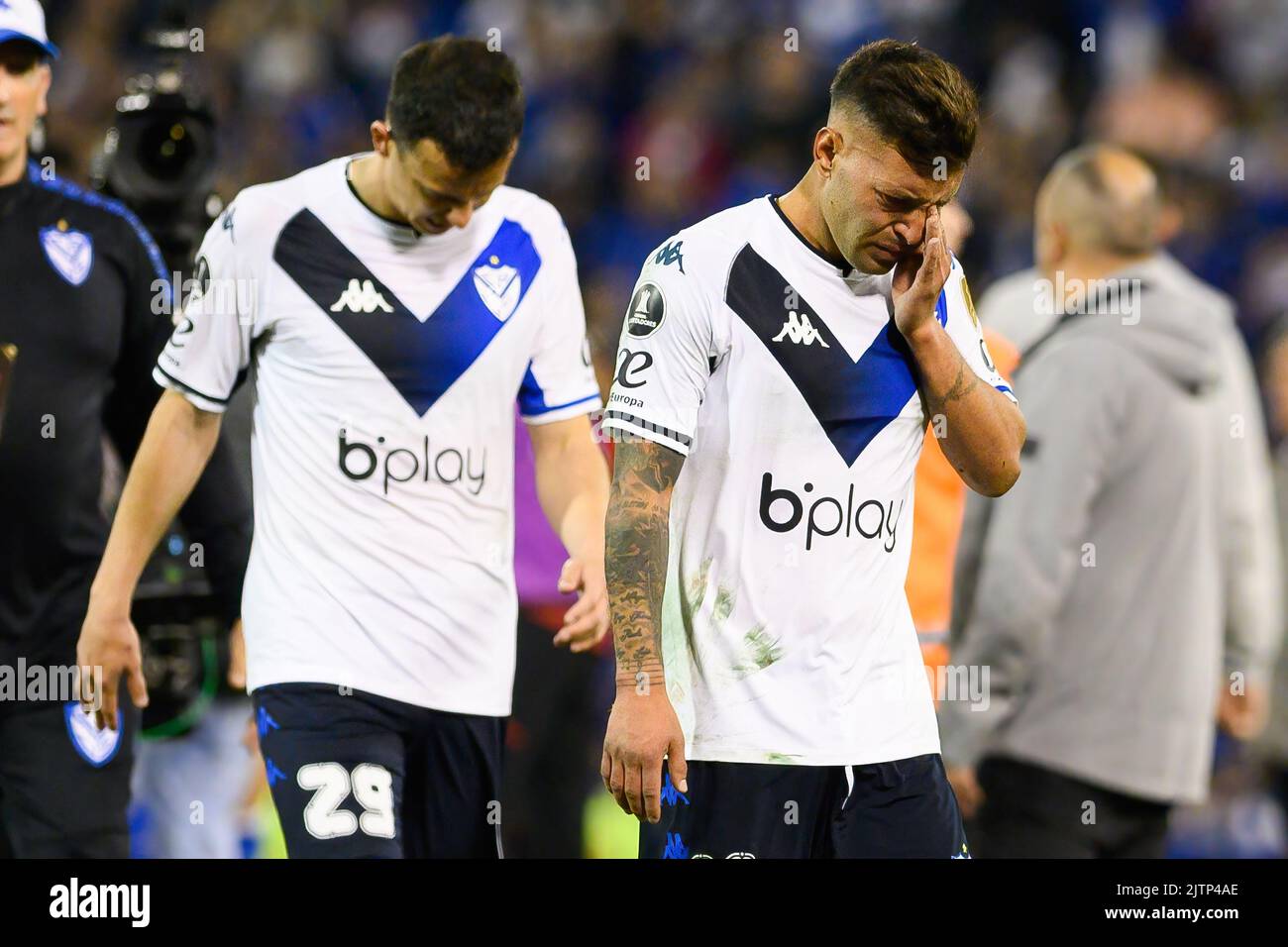 Lucas Janson (R) of Velez looks dejected after the Copa CONMEBOL ...