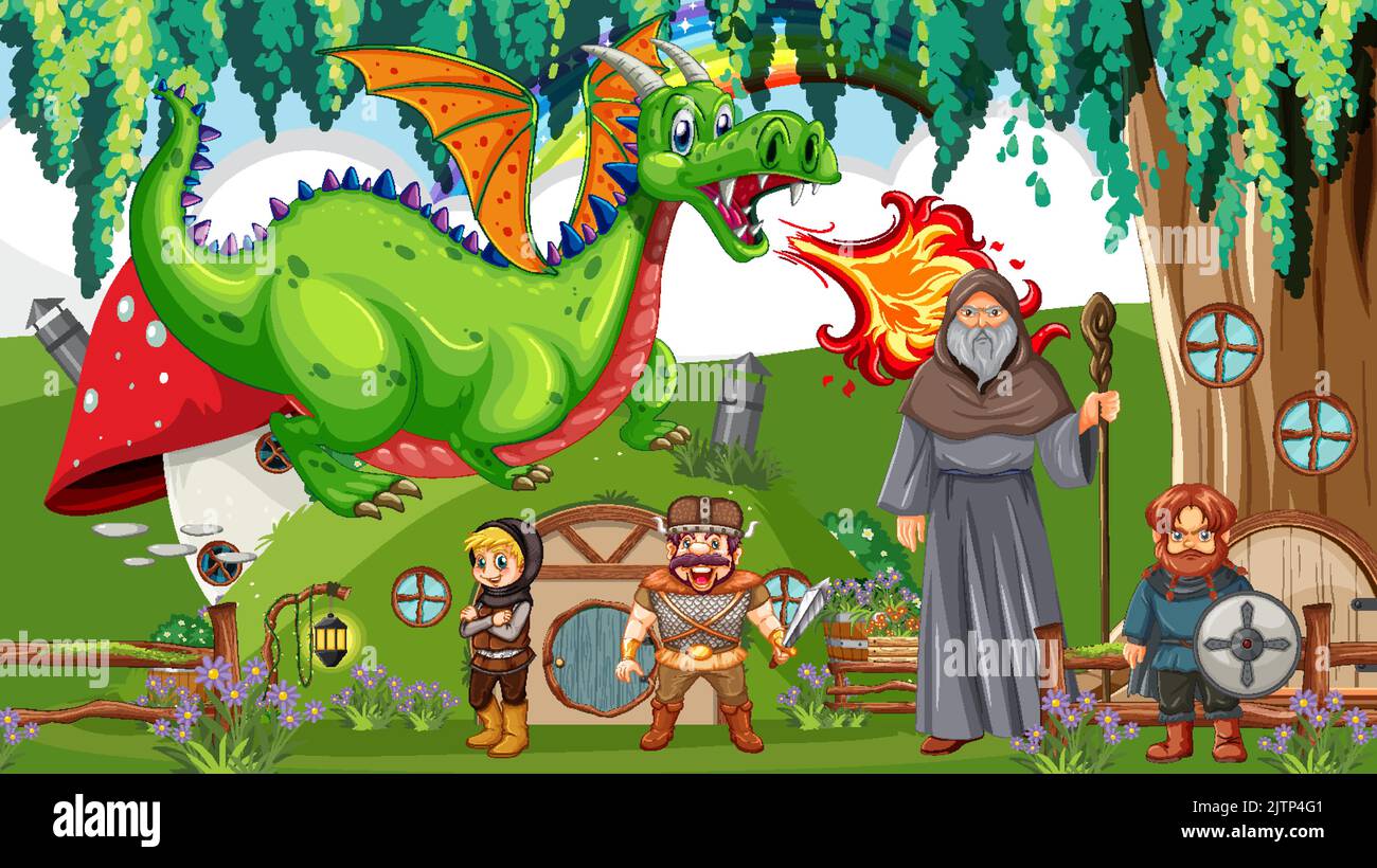 Fantasy folk cartoon characters in the forest illustration Stock Vector ...