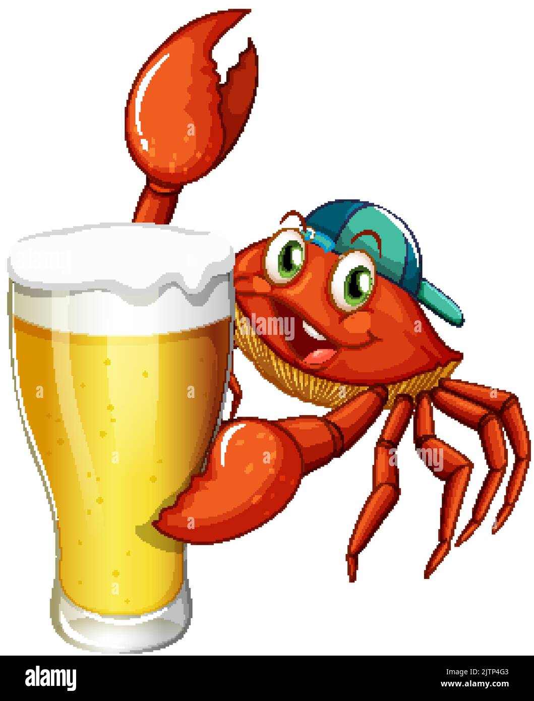 Cute crab cartoon character drinking beer illustration Stock Vector ...